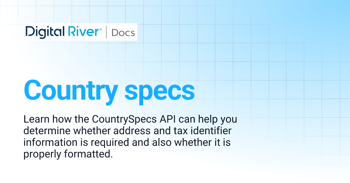 Country specs | Digital River API